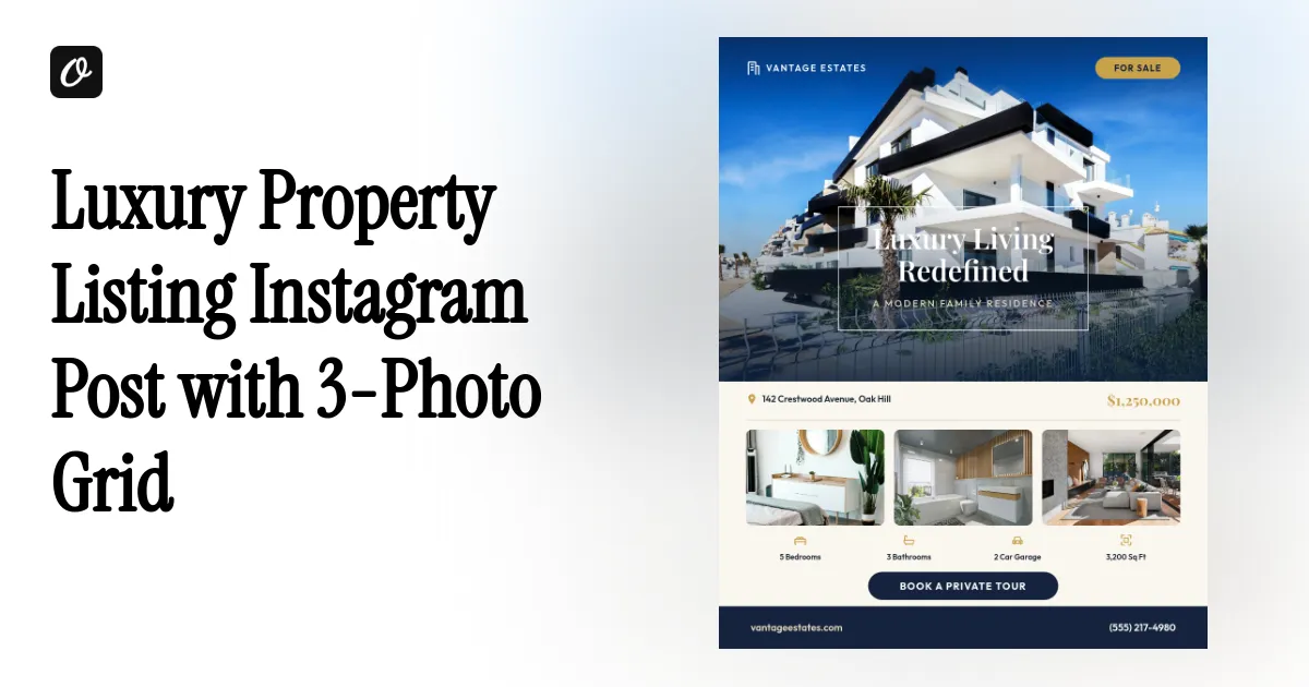 Luxury Property Listing Instagram Post with 3-Photo Grid — Orshot
